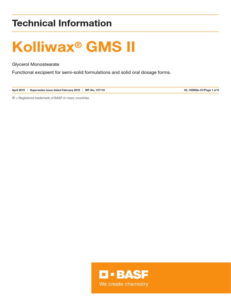Kolliwax Gms II Technical Information | PDF