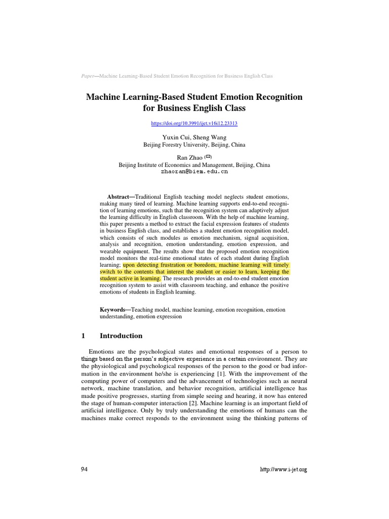 A 1 EmotionRecognitionClassroom | PDF | Machine Learning | Emotions