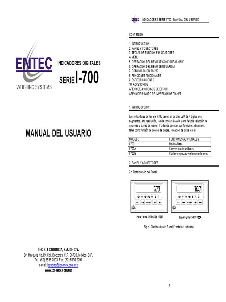 Manual ENTEC I-700-Pantalla | PDF | Diodo emisor de luz | Electrónica