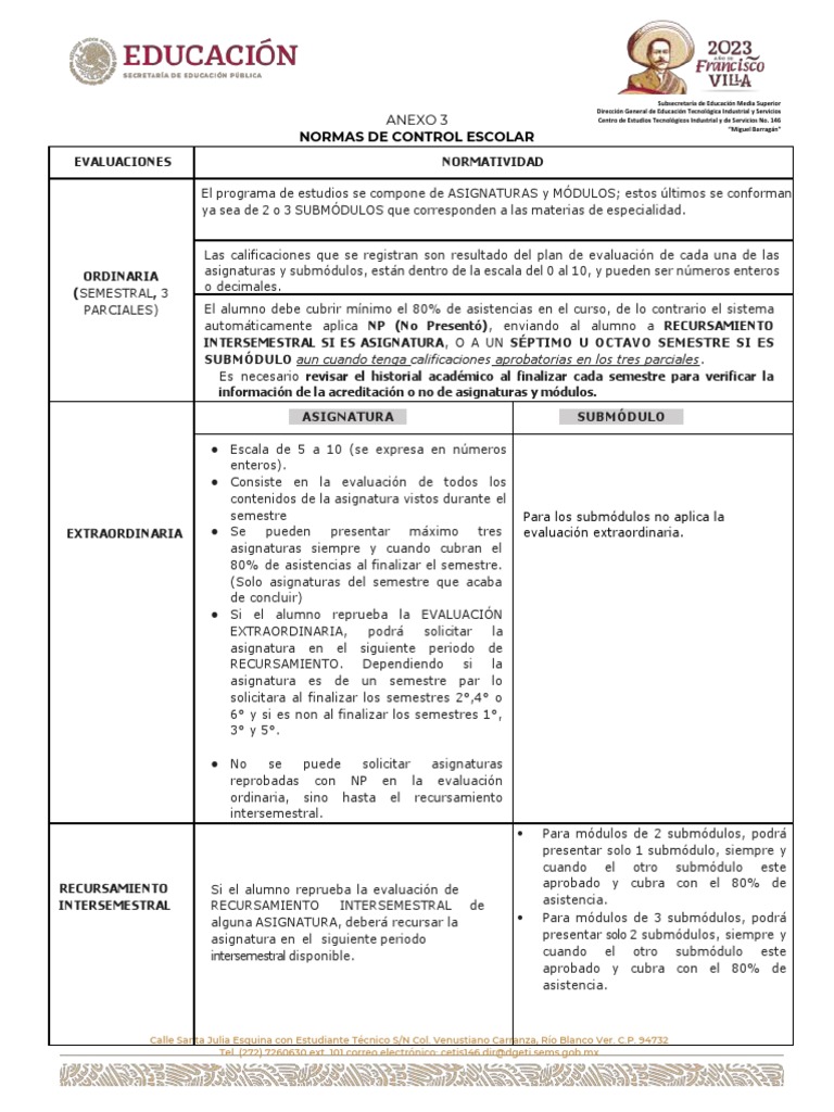 Anexo 3 Normas de Control Escolar | PDF