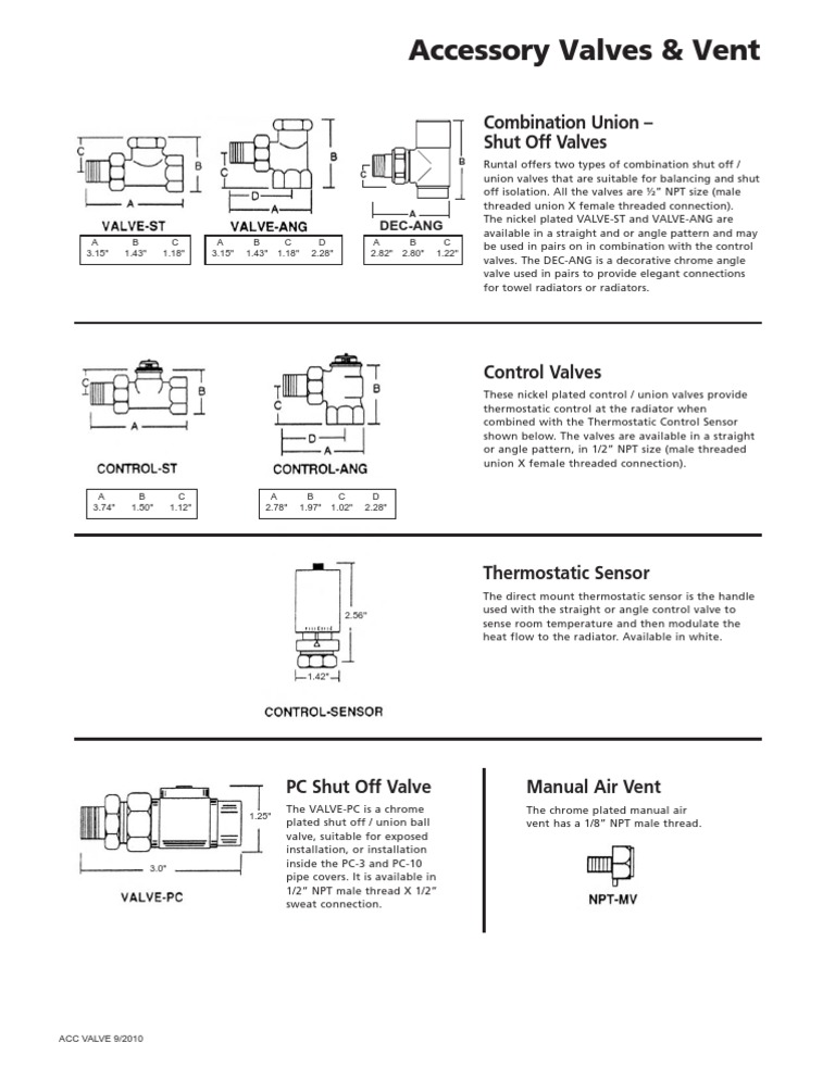 Runtal Accessory Valves Vents | PDF