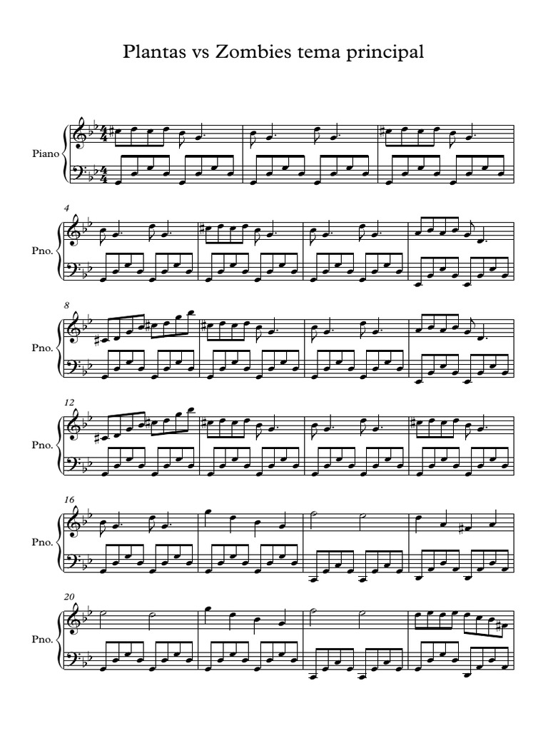 Plantas Vs Zombies Tema Principal: Piano | PDF
