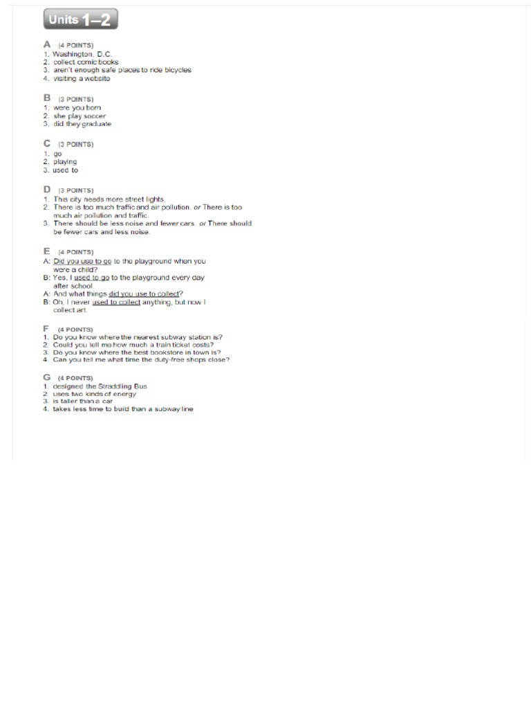 Quiz Units 1-2 Key | PDF Quiz Units 1-2 Key | PDF