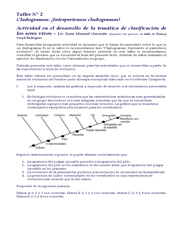 Taller N° 2 identificando cladogramas (2) | PDF | Mamíferos | Plantas