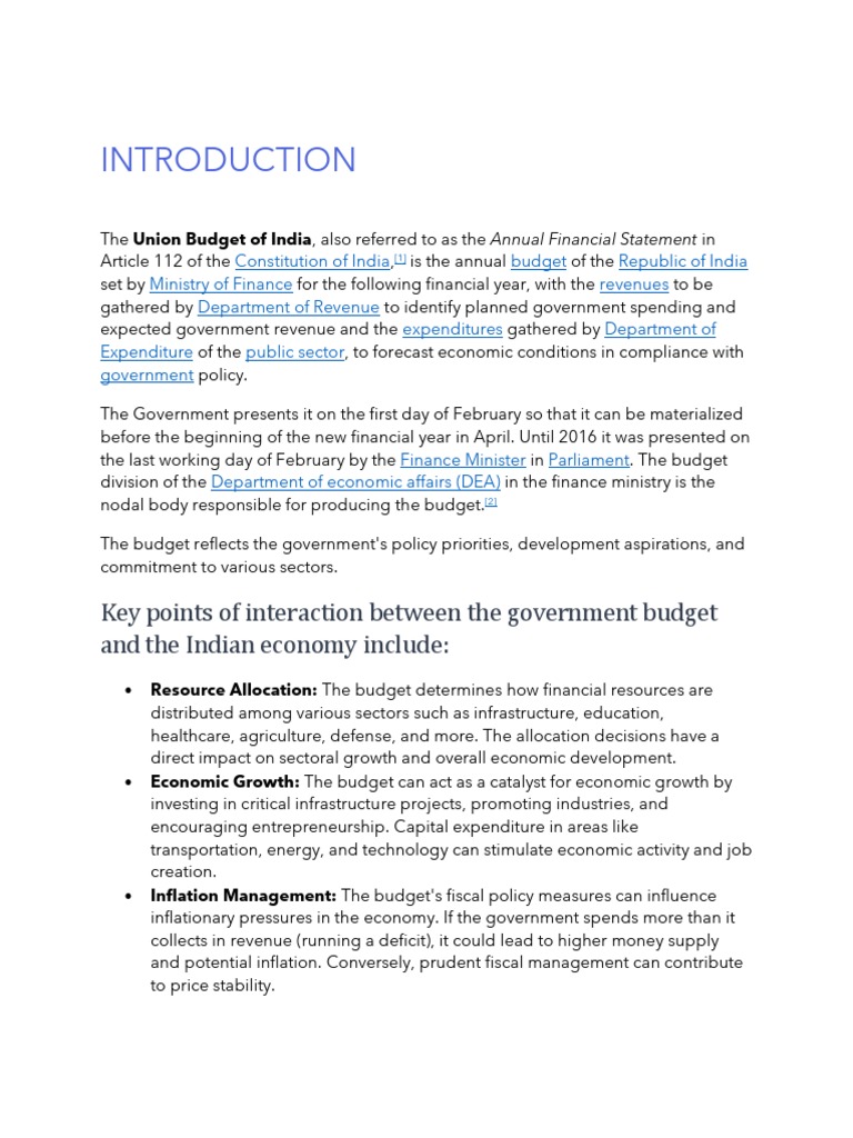 Key Points of Interaction Between The Government Budget and The Indian Economy Include | PDF ...
