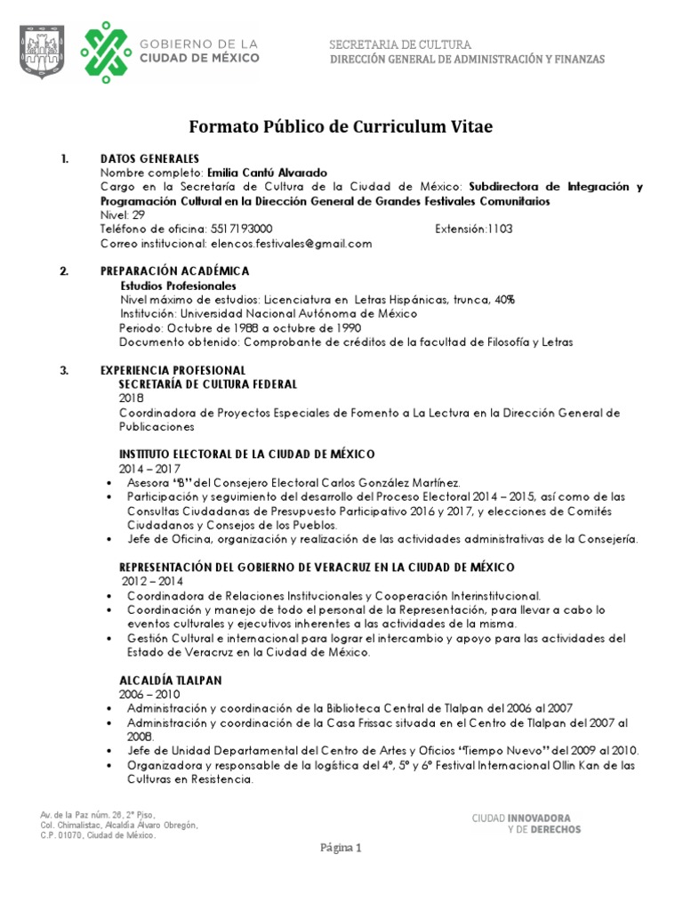 CV Emilia Cantú Alvarado | PDF | Ciudad de México | México