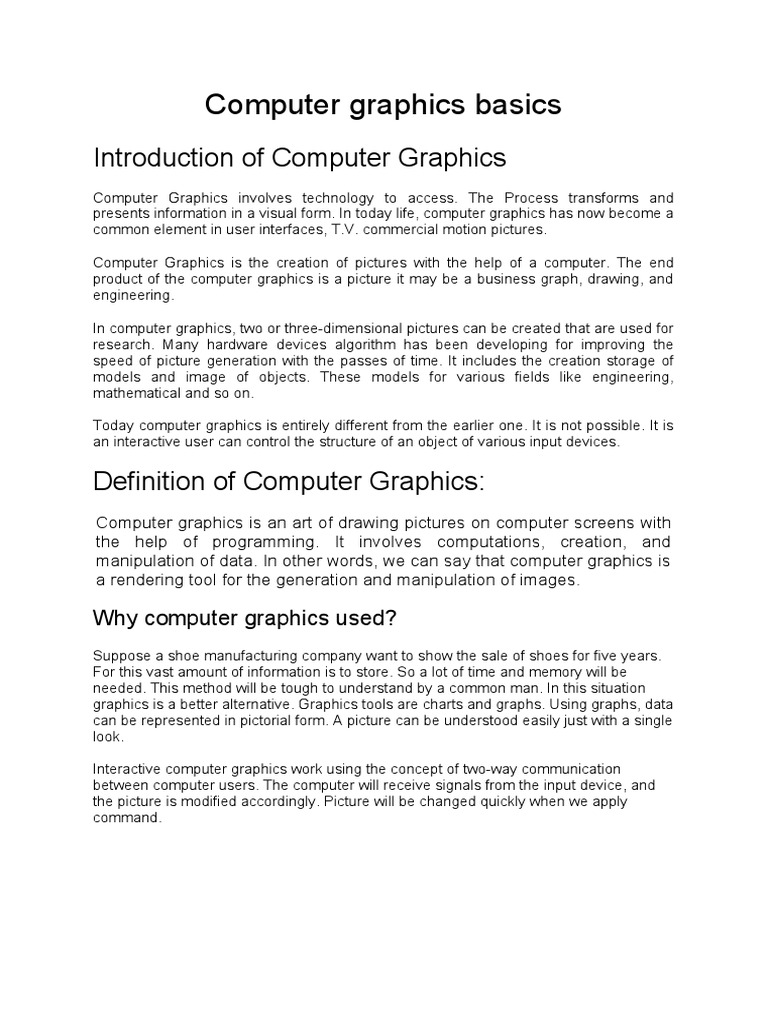 Computer Graphics Basics | PDF Computer Graphics Basics | PDF