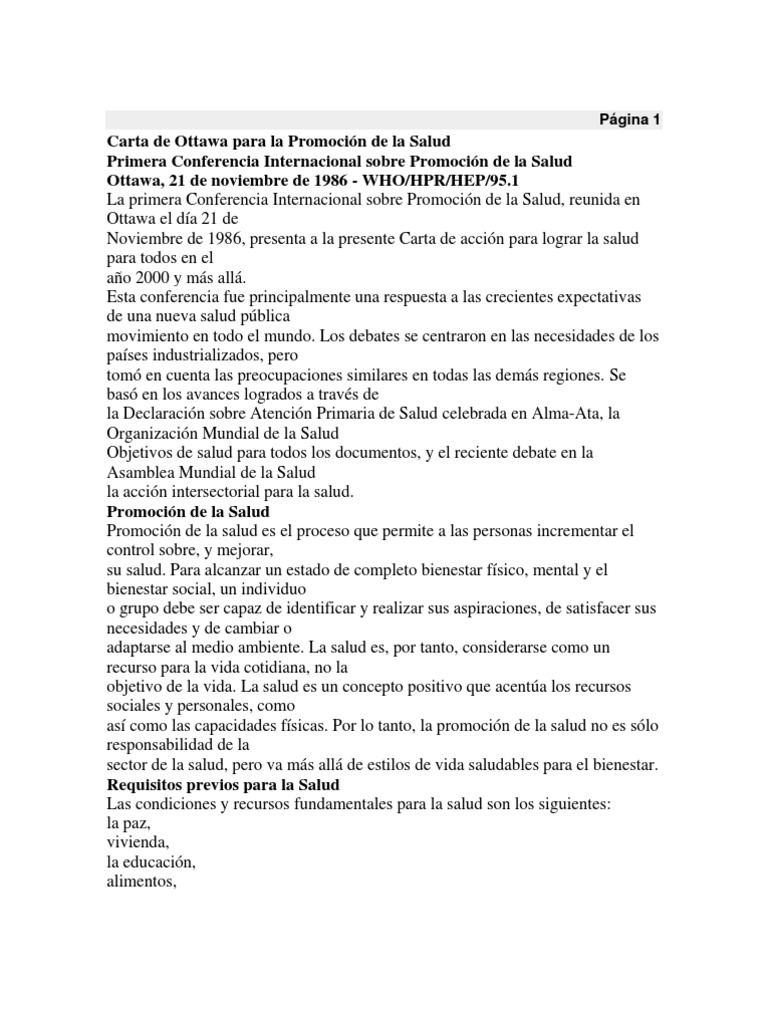 Carta Ottawa | PDF | Promoción de la salud | Organización no gubernamental