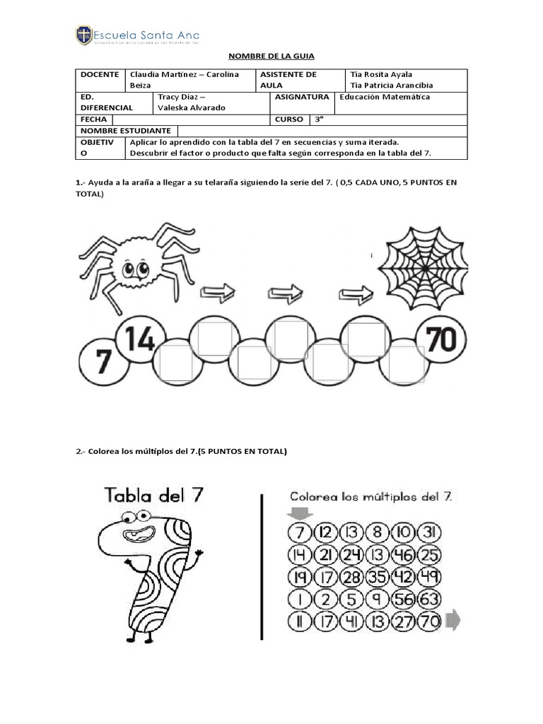Actividades para la Tabla del 7 | PDF