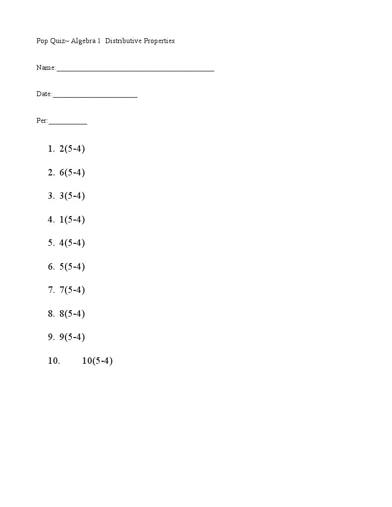 Distributive Property Pop Quiz | PDF | Games & Activities | Teaching ...