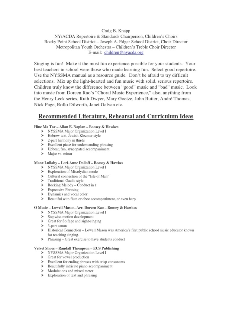 Children's Choir Repertoire Guide | PDF | Choir | Singing