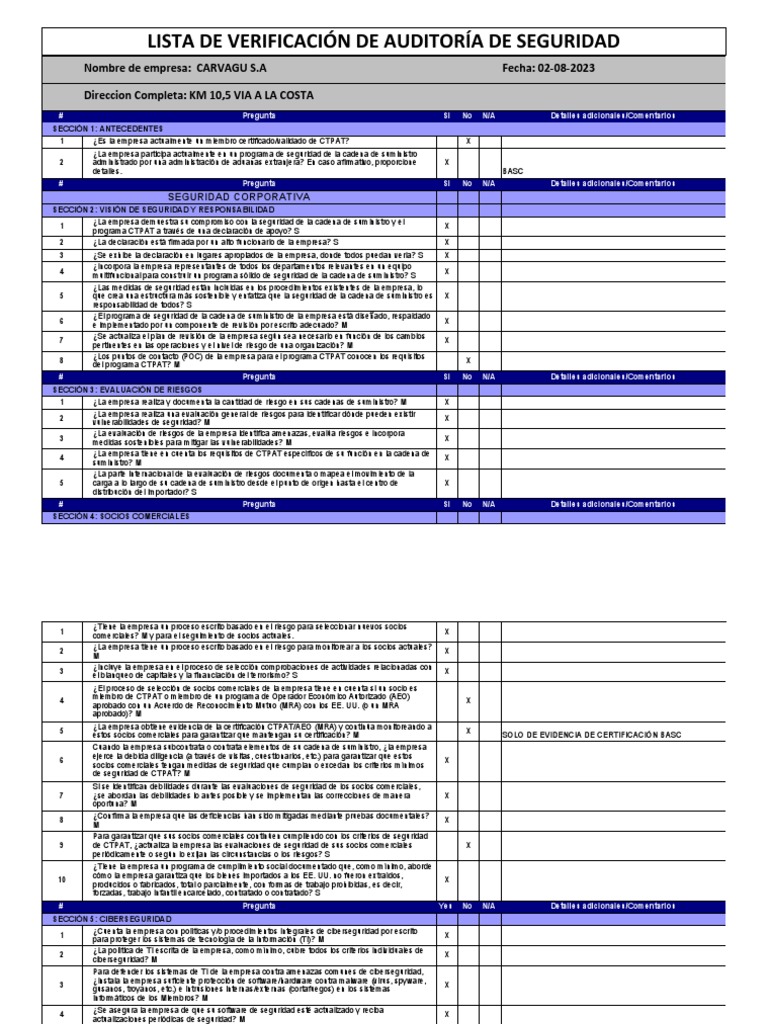 CTPAT Security Audit Checklist - Proveedores | PDF | La seguridad ...