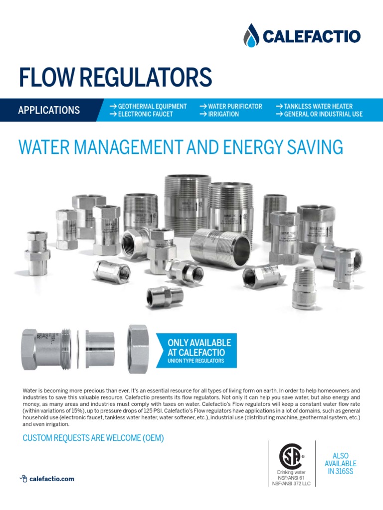 Calefactio Flow Regulators Brochure | PDF | Water Heating | Water