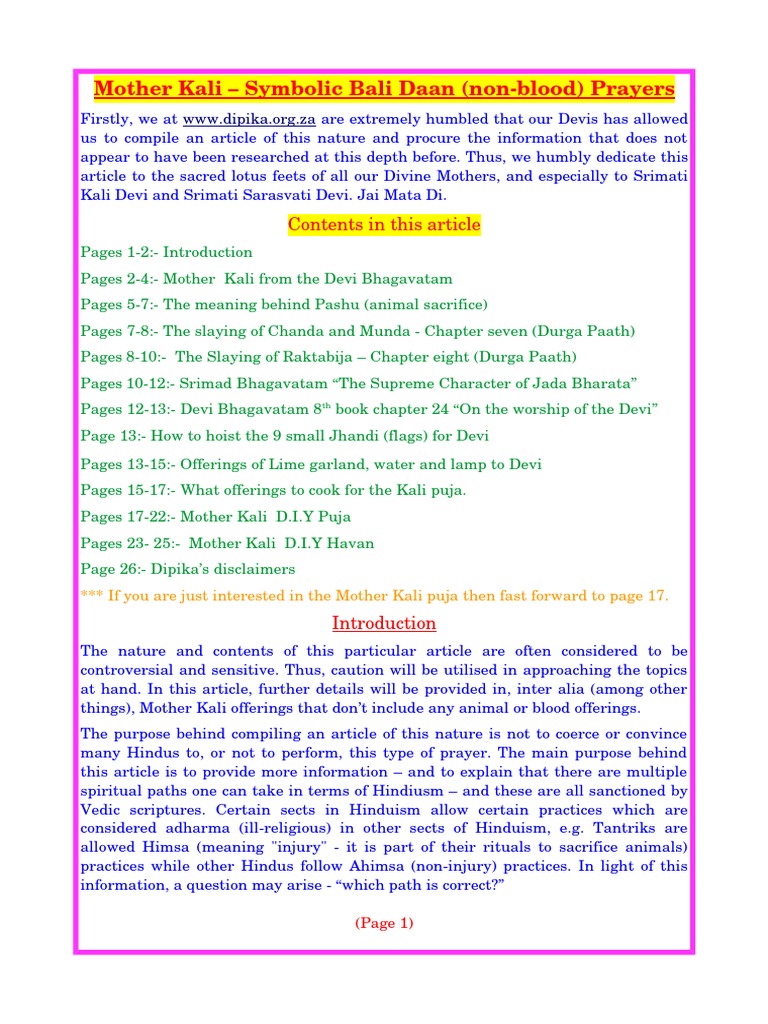 Mother Kali Symbolic Bali Non Blood Daan Prayers | PDF