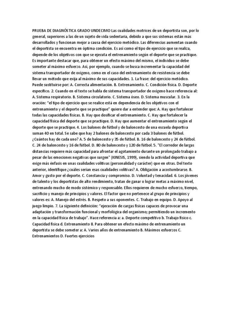 PRUEBA de DIAGNÓSTICA GRADO UNDECIMO Las Cualidades Motrices de Un ... PRUEBA de DIAGNÓSTICA GRADO UNDECIMO Las Cualidades Motrices de Un ...