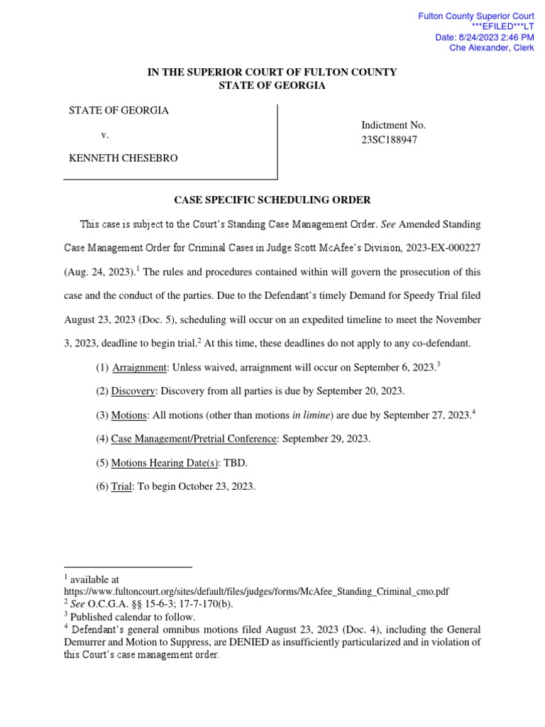23sc188947 - Scheduling Order | PDF | Discovery (Law) | Separation Of ...