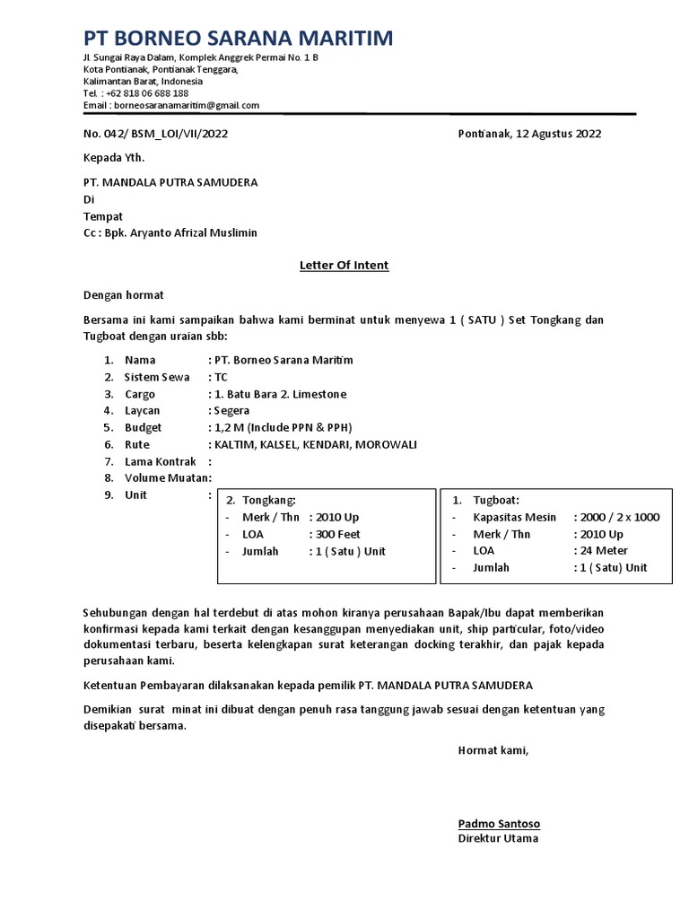 Surat Loi Pt. Mandala Putra Samudera | PDF