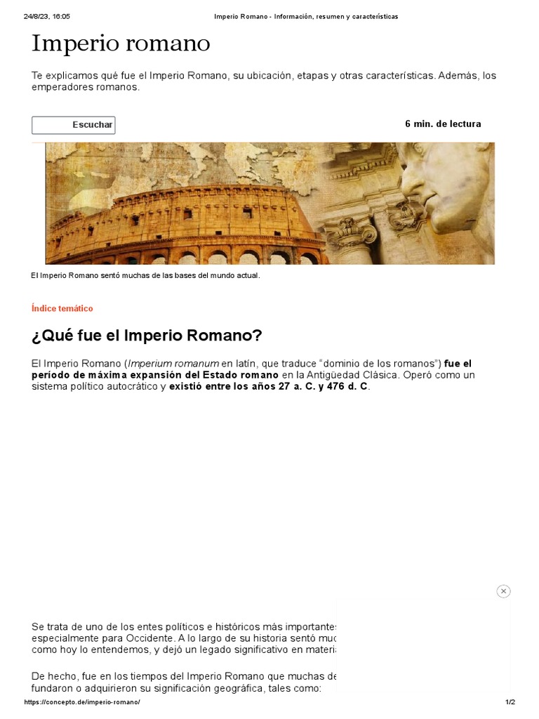 Imperio Romano - Información, Resumen y Características | PDF