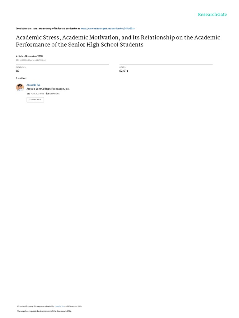 Academic Stress Academic Motivationand Its Relationshiponthe Academic ...