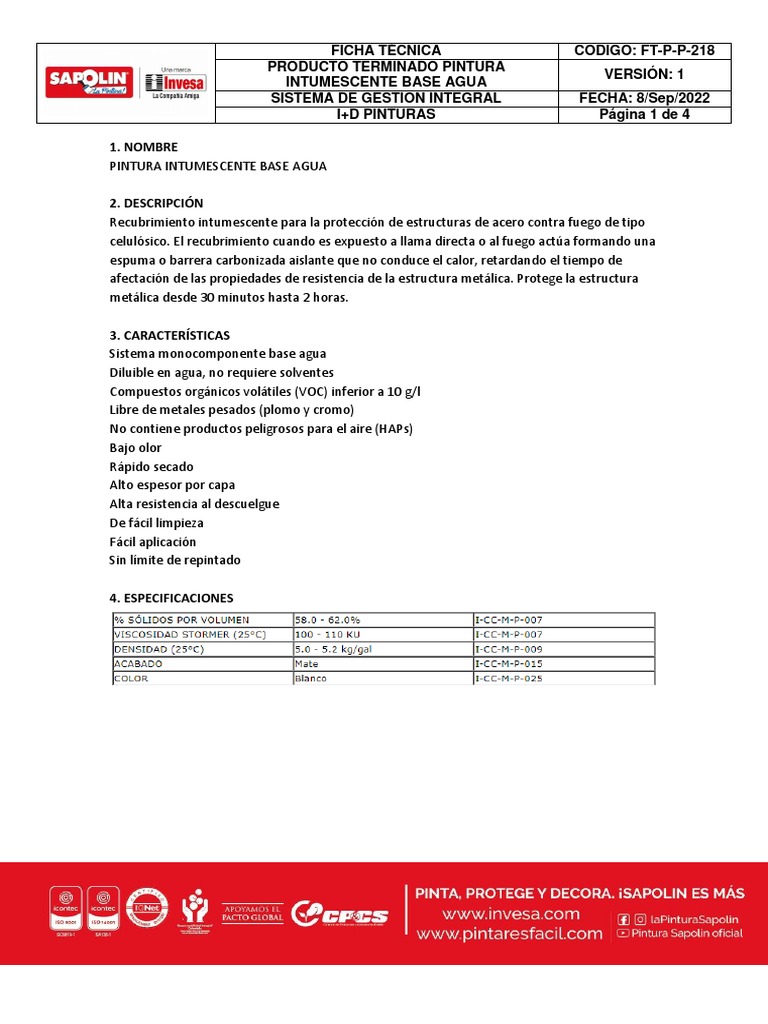 FICHA TECNICA PINTURA-INTUMESCENTE-BASE-AGUA (1) | PDF