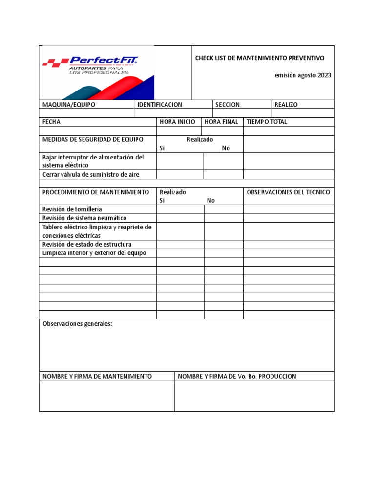 Checklist de Mantenimiento Preventivo | PDF