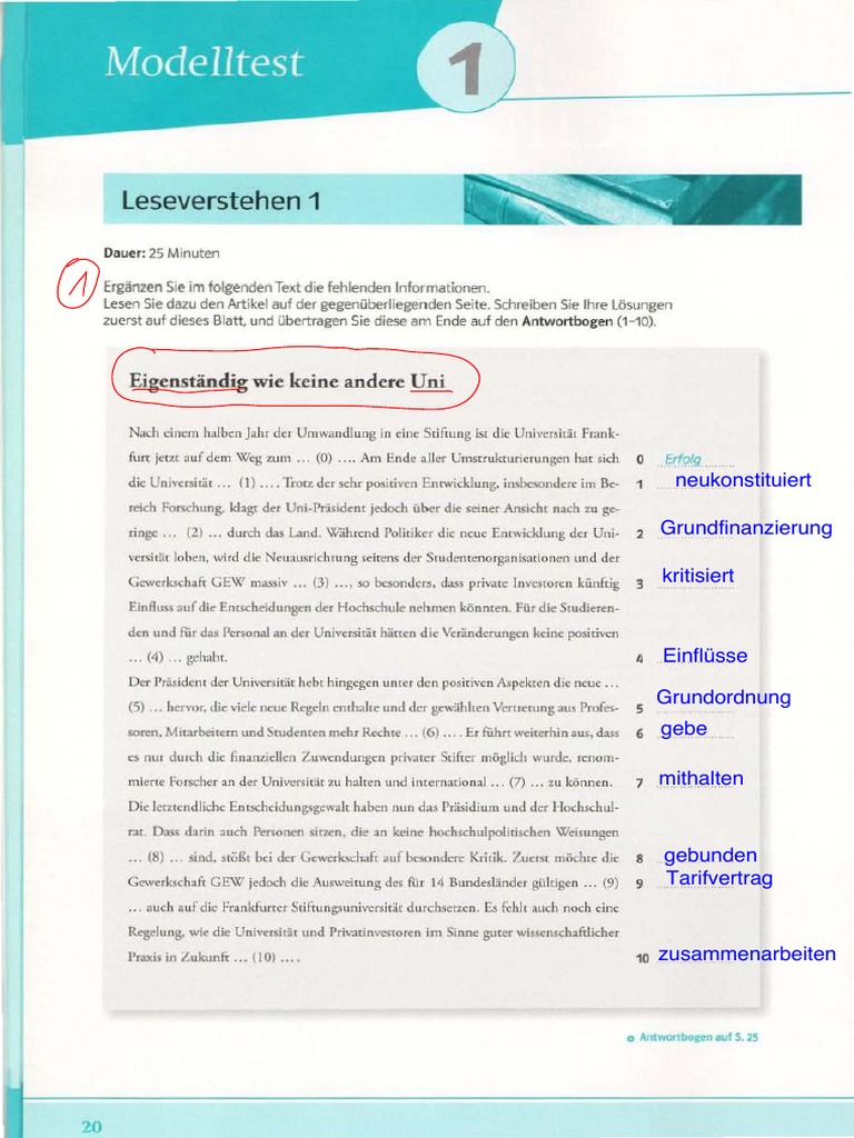 C1-A Leseverstehen Modelltest 1 - Begonnen | PDF