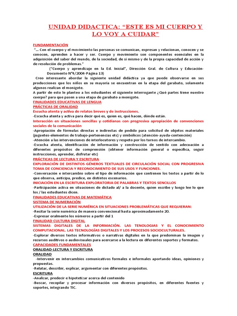 Unidad Didactica Este Es Mi Cuerpo y Lo Voy A Cuidar | PDF ...