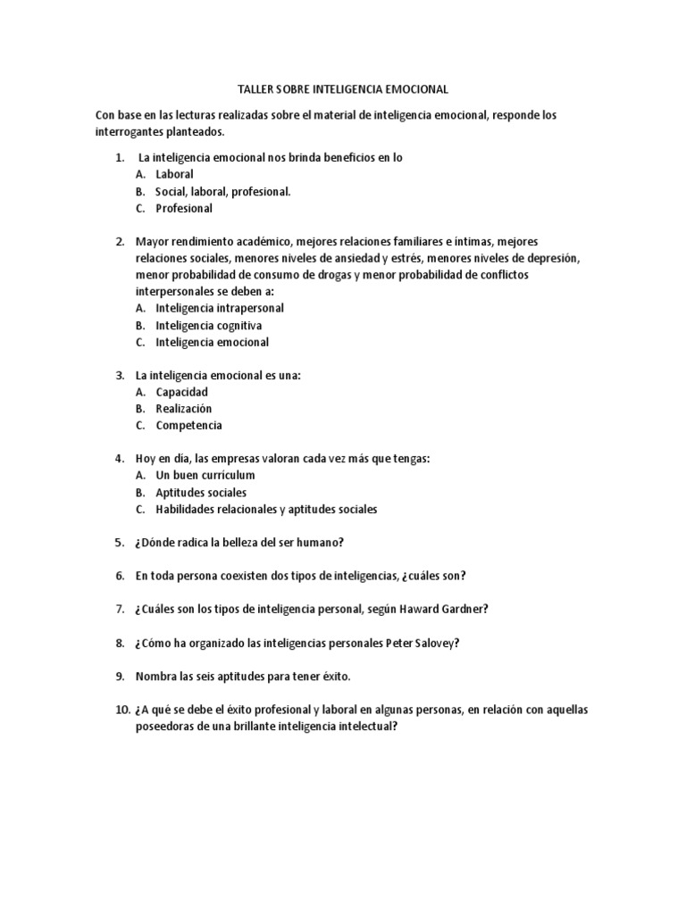 Taller 3 Inteligencia Emocional | PDF