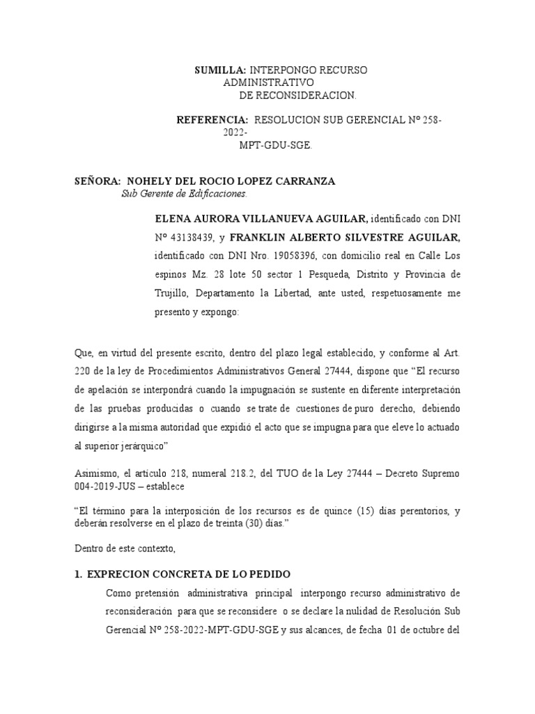 Modelo de Recurso de Reconsideracion | PDF | Gobierno | Justicia