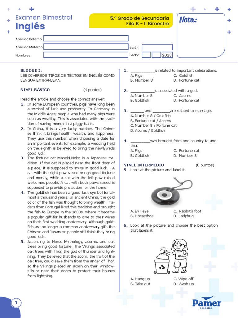 5th Grade English Exam: Good Luck Symbols | PDF | Thor