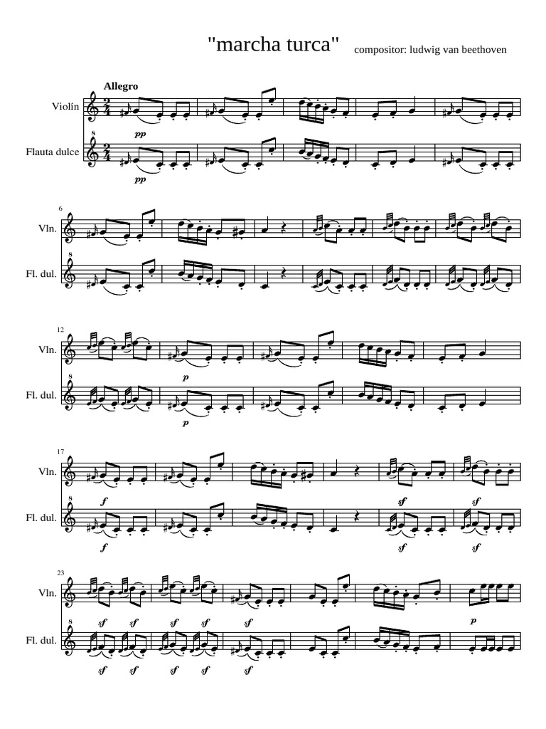 MARCHA - TURCA - (Violin y Flauta) | PDF