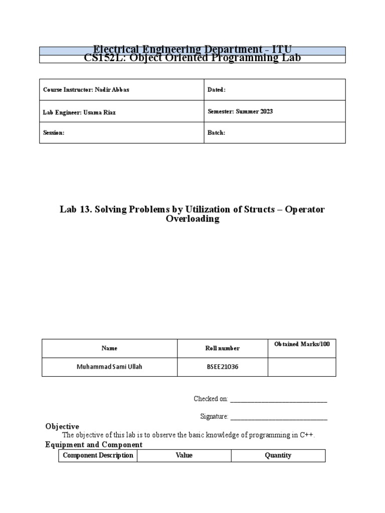 C++ Structs and Operator Overloading Lab | PDF | Computer Programming ...