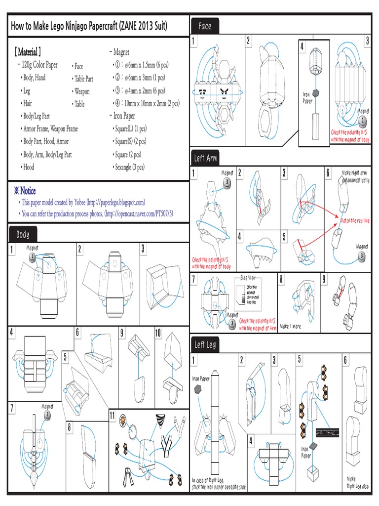 Manual - 2013 Ninjago ZANE Papercraft | PDF | Magnetism | Electromagnetism