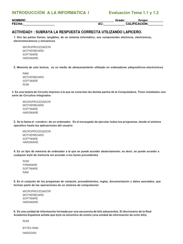 Examen Introduccion A La Informatica | PDF