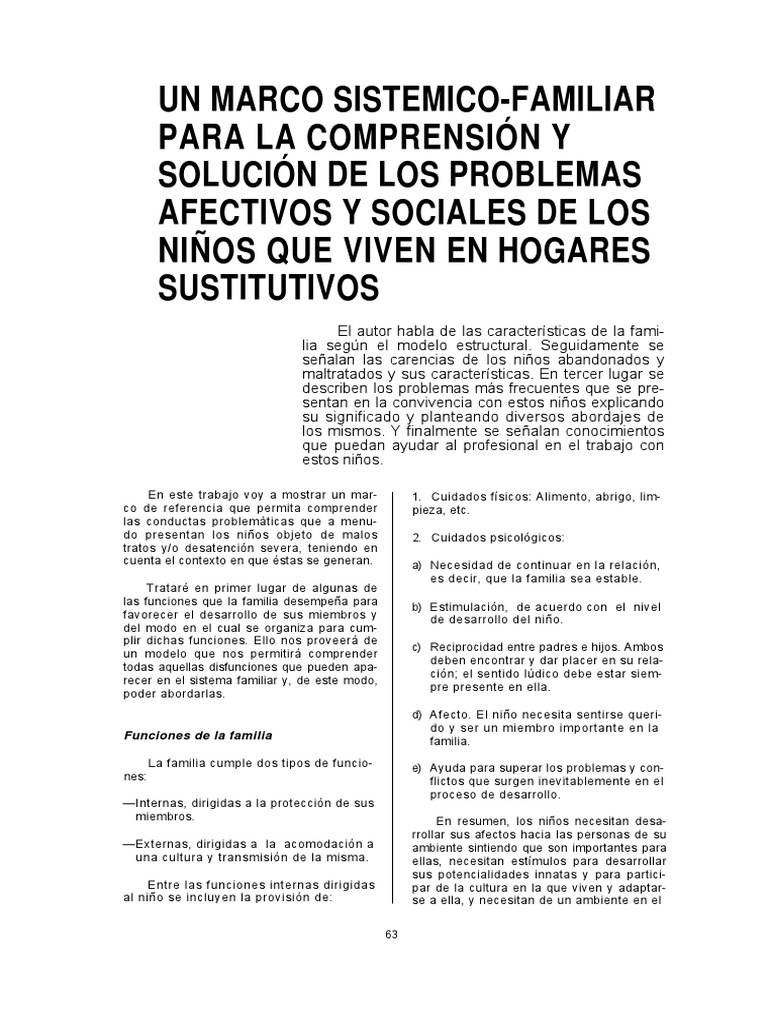 Un Marco Sistemico-Familiar para La Comprensión Y Solución de Los Problemas Afectivos Y Sociales ...