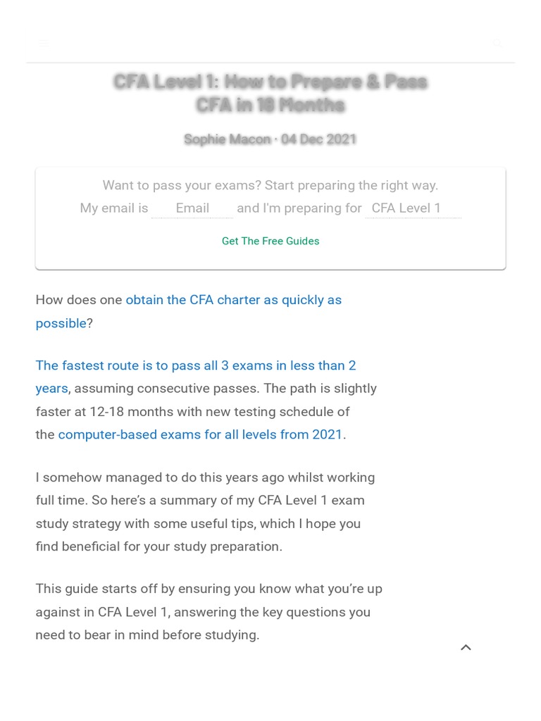 CFA Level 1 - How To Prepare & Pass CFA in 18 Months - 300hours9 | PDF ...