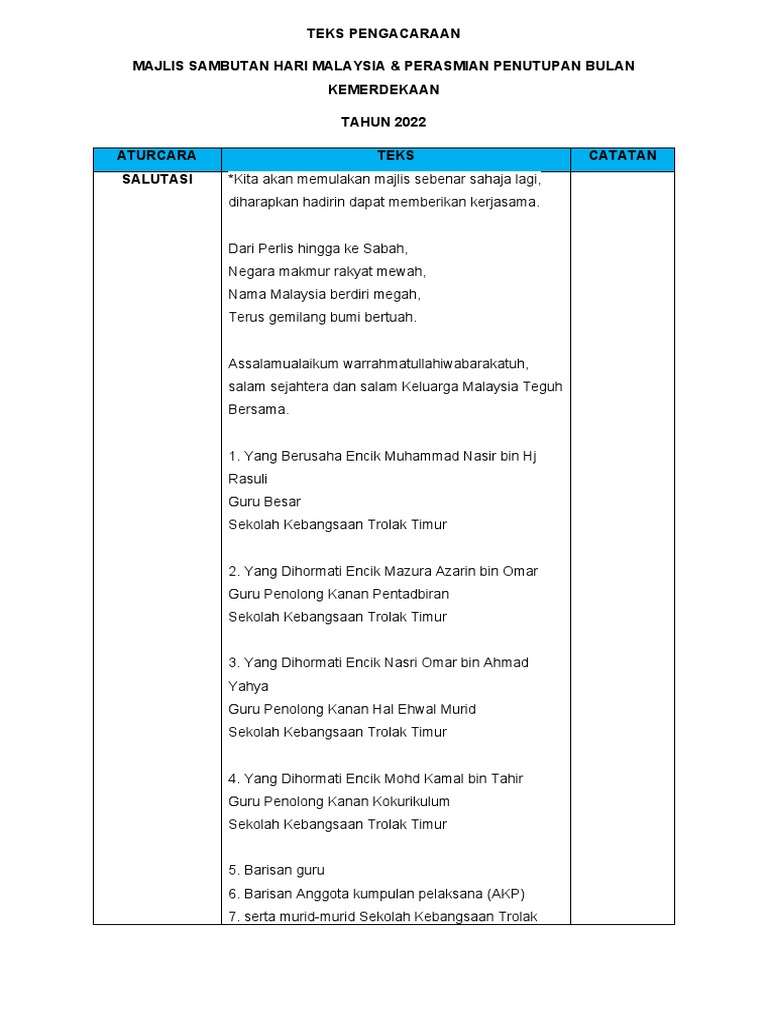 Teks - Pengacaraan - Majlis - Hari Malaysia | PDF