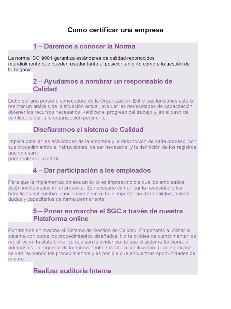 Cómo certificar una empresa ISO 9001 | PDF