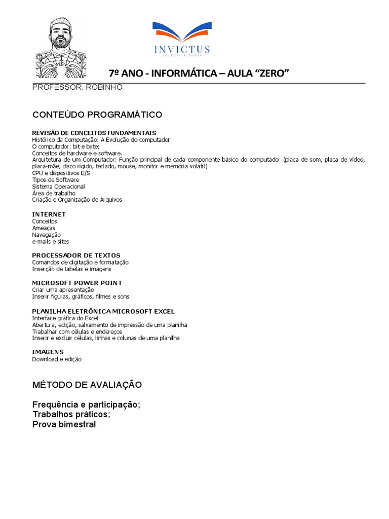 7º Ano - Informática - Aula Zero | PDF