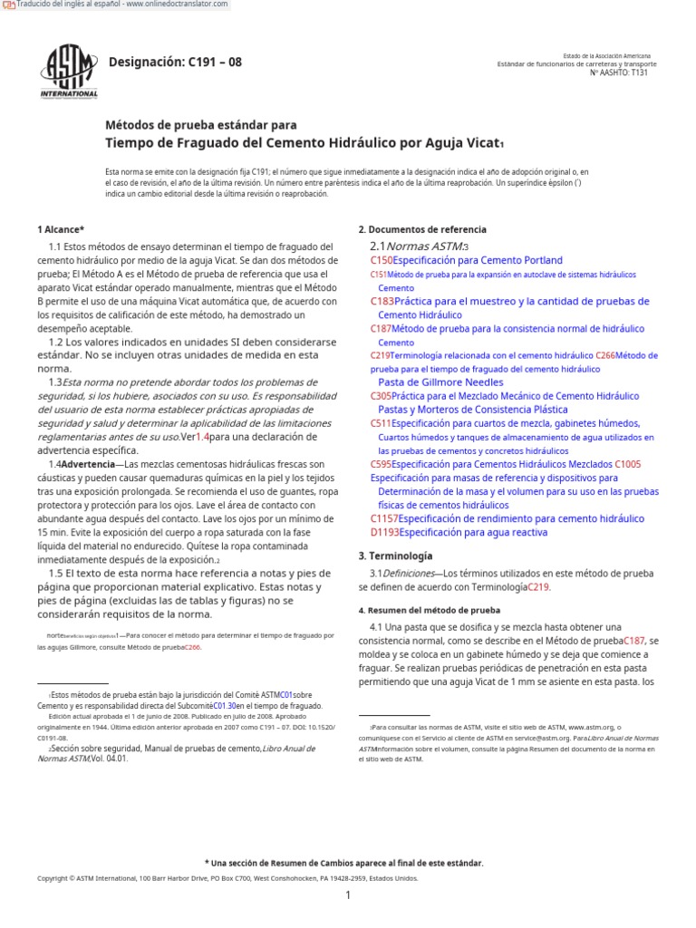 ASTM C191.en - Es | PDF | Cemento | Hormigón
