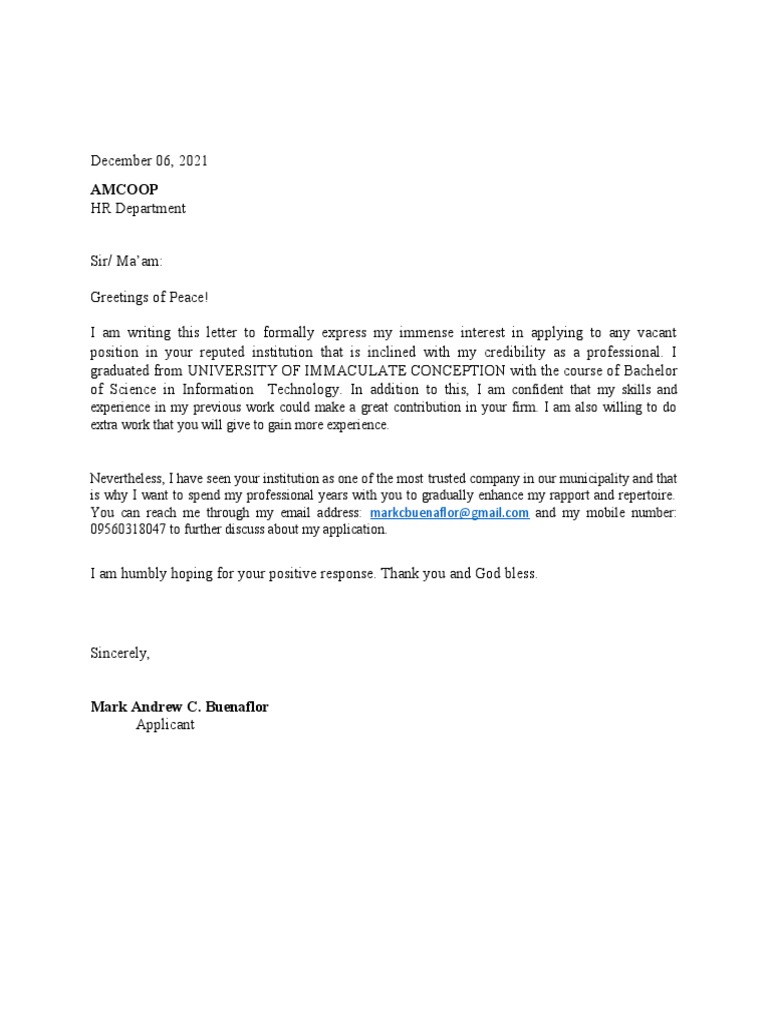 Application Letter | PDF
