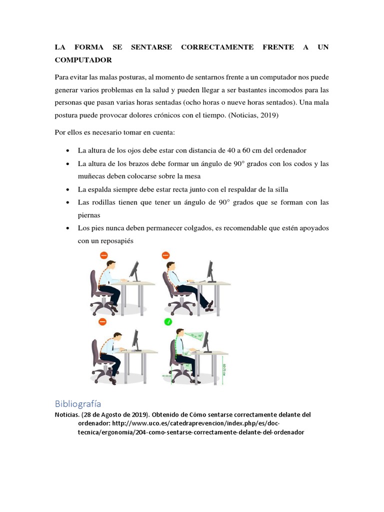 Forma Correcta de Sentarse Frente A Un Computador | PDF
