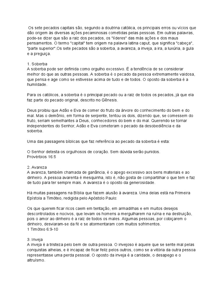 Sete Pecados Capitais na Bíblia | PDF | Filosofia | Estilo de vida