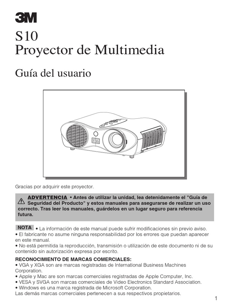 MANUAL PROYECTOR 3M S10 | PDF | Monitor de computadora | Conector eléctrico