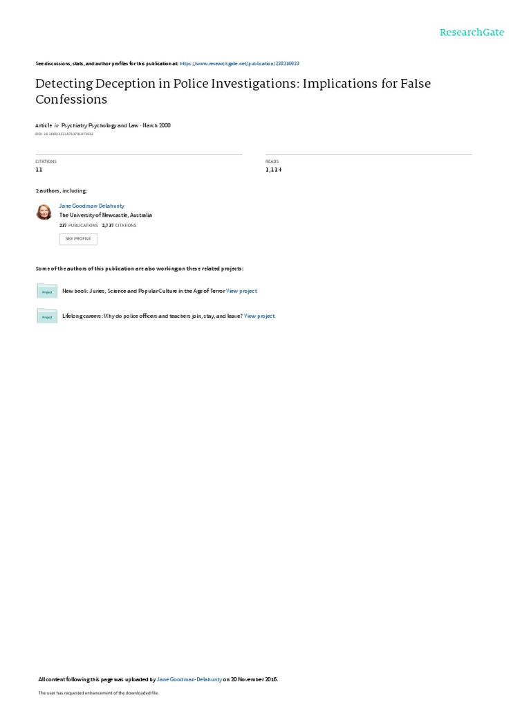 Detecting Deception in Police Investigations: Implications For False ...