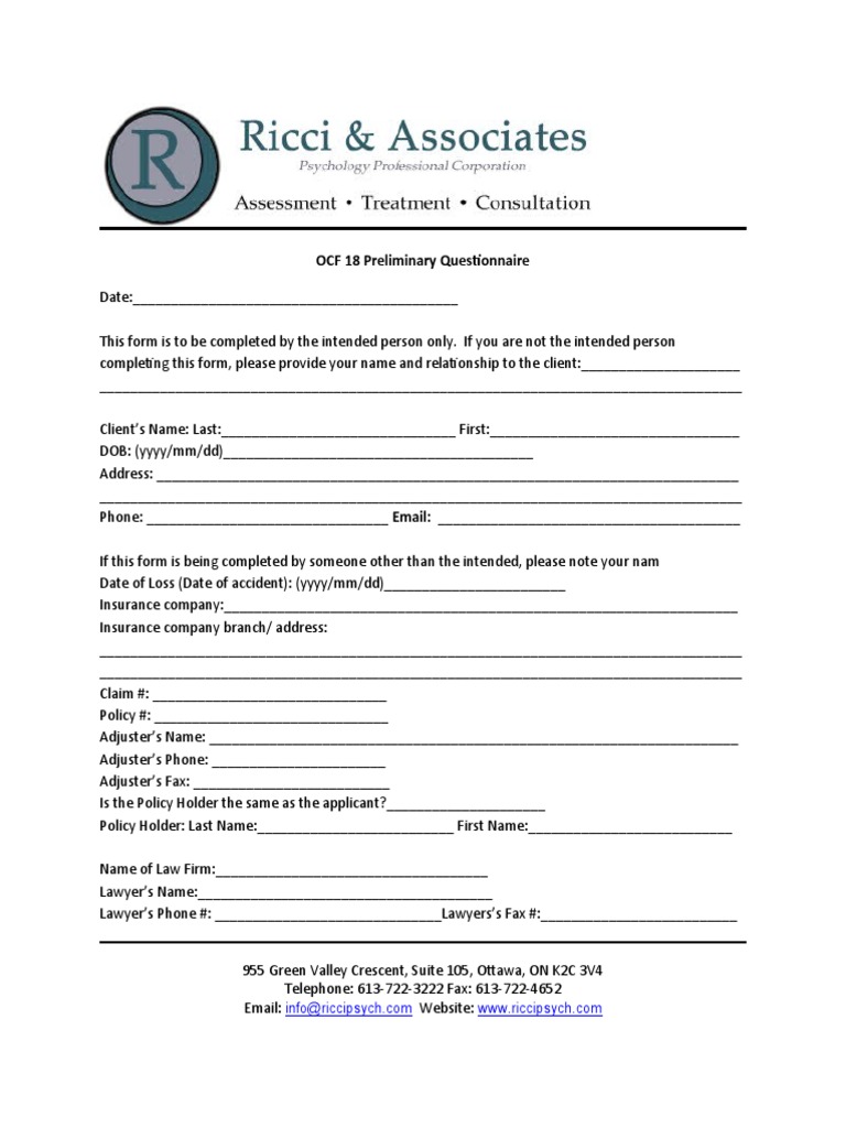 OCF 18 PRE-SCREEN Revised, October 31st, 2022 | PDF