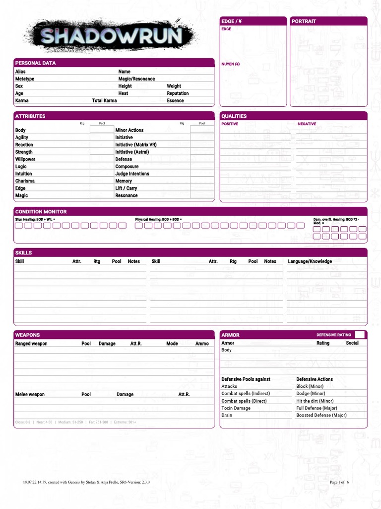 Empty SR6 Sheet | PDF