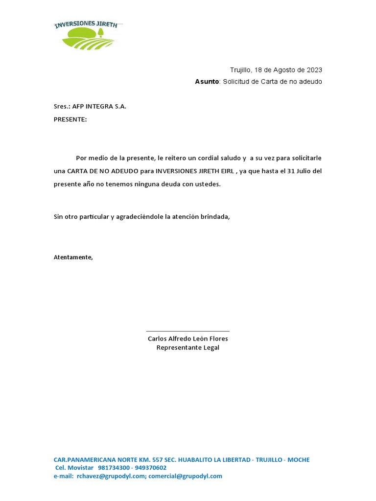 Afp Integra-Solicitud Carta No Adeudo | PDF