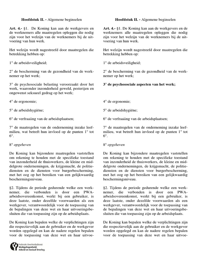 Psychosoiale Risico's - Wetgeving - Welzijnswet 4 Augustus 1996 ...