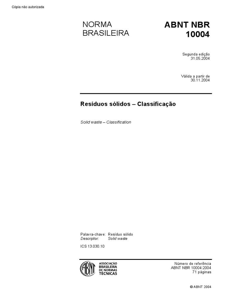 Abnt - NBR 10004 - Resíduos Sólidos | PDF | Cromo | Desperdício